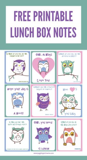 Free Printable Owl Lunch Box Notes - Juggling Act Mama