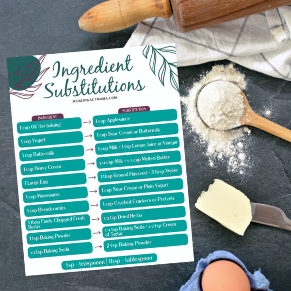 Ingredient Substitutions Printable - Juggling Act Mama